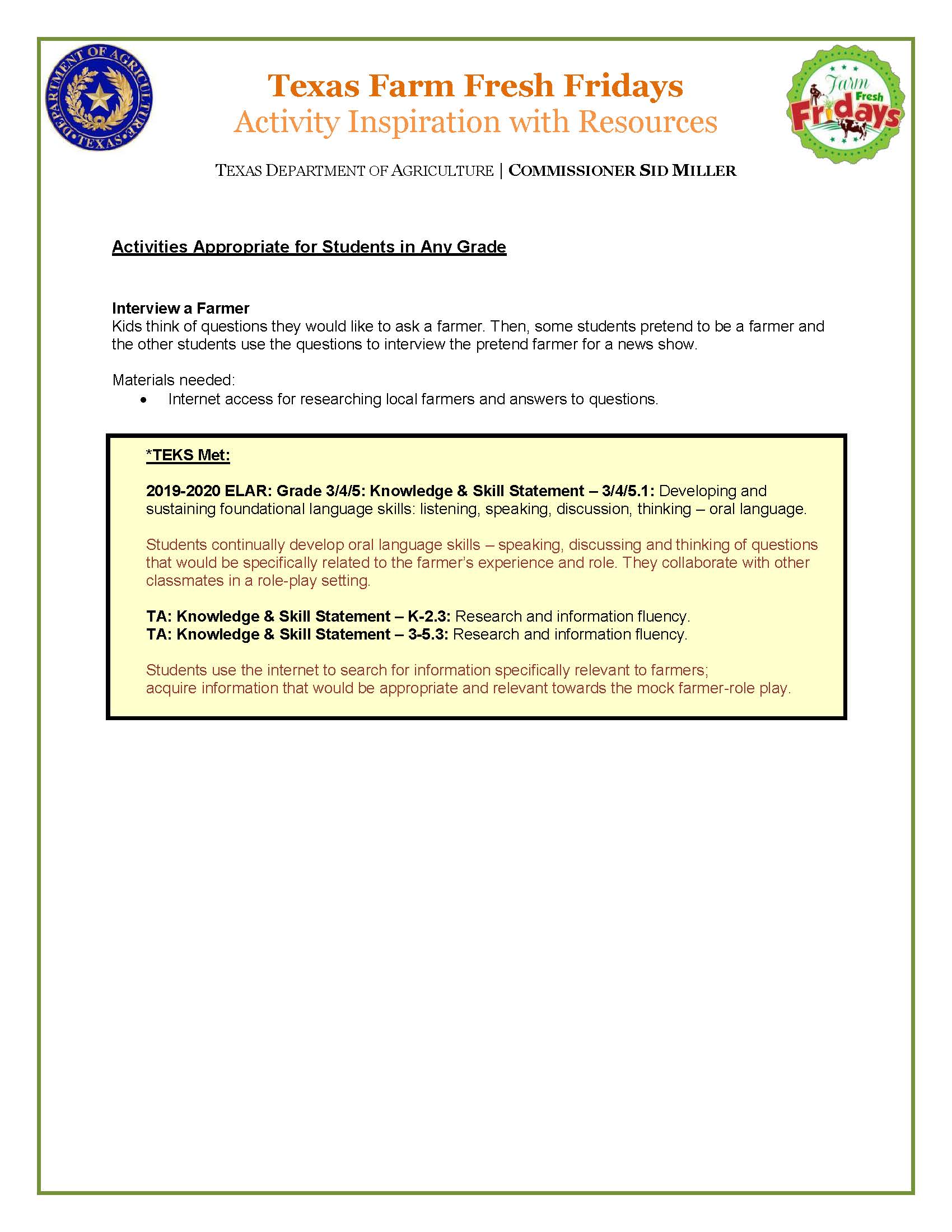 Farm Fresh Challenge Resources